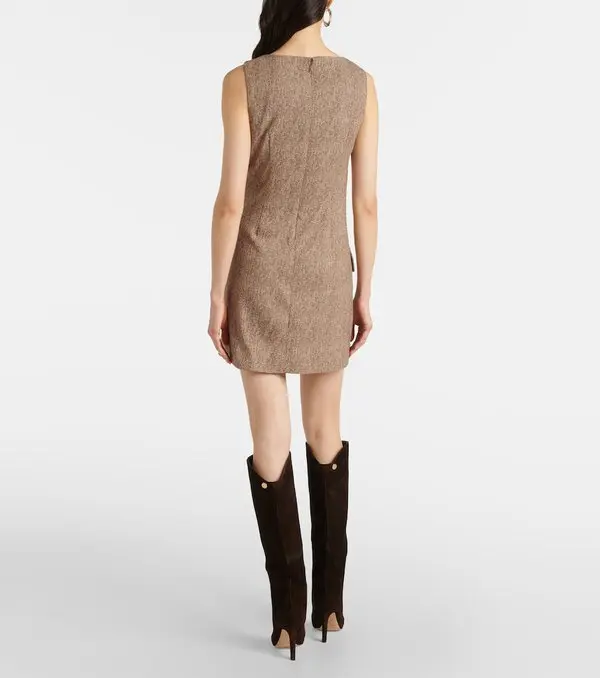 Staud Sheila Belted Midi Dress In Mocha Herringbone