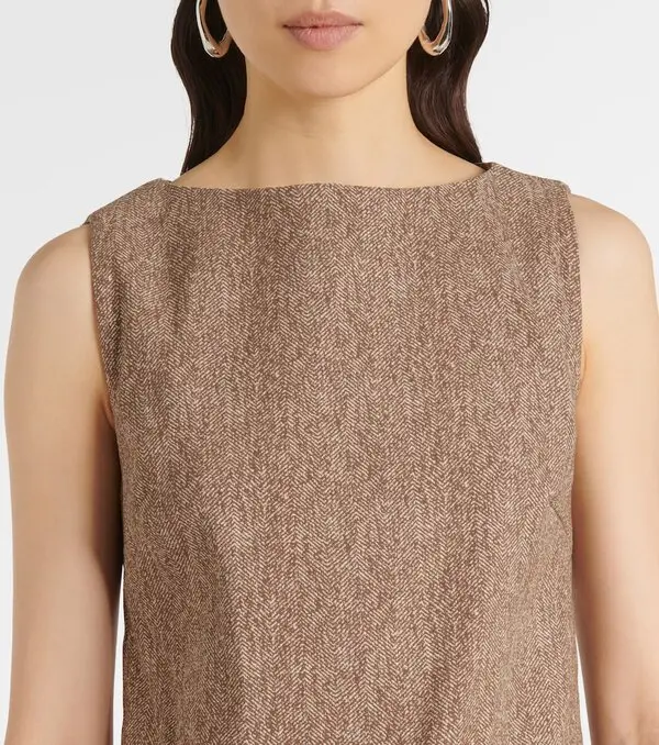 Staud Sheila Belted Midi Dress In Mocha Herringbone