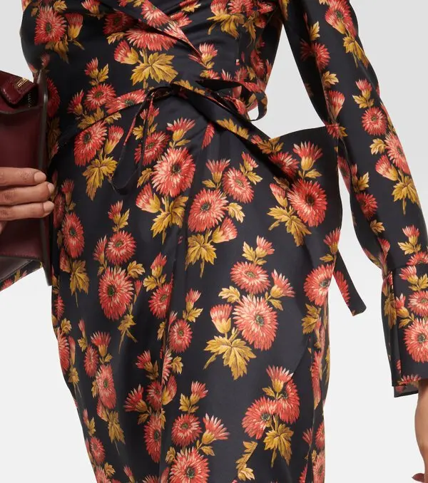 Etro Floral Silk Twill Midi Wrap Dress