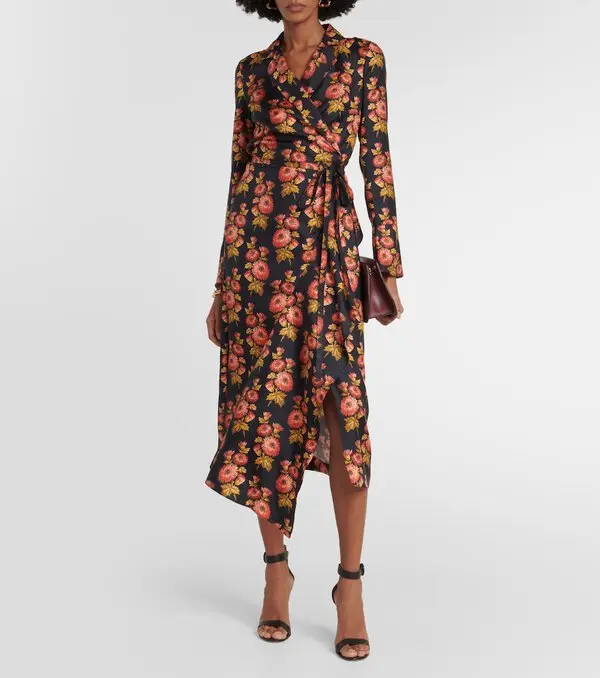 Etro Floral Silk Twill Midi Wrap Dress