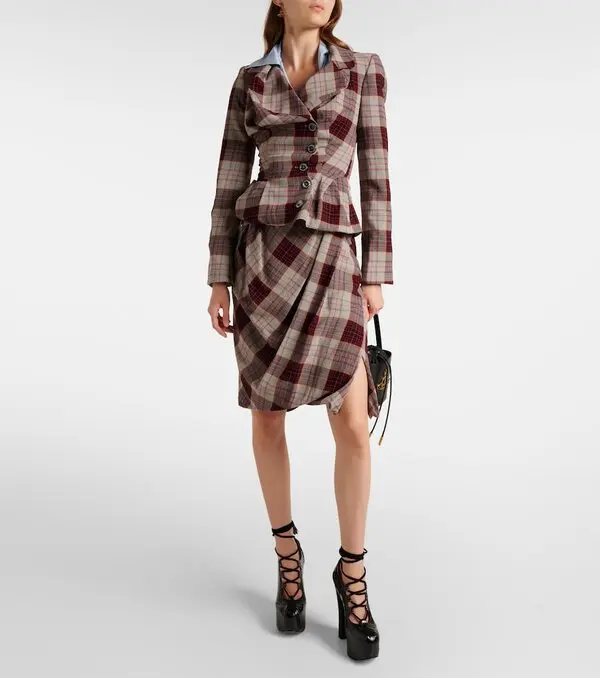 VIVIENNE WESTWOOD Drunken Drape Checked Midi Skirt