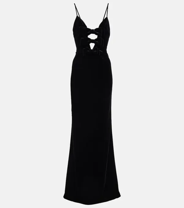 Alessandra Rich Bow Detail Velvet Gown - Black