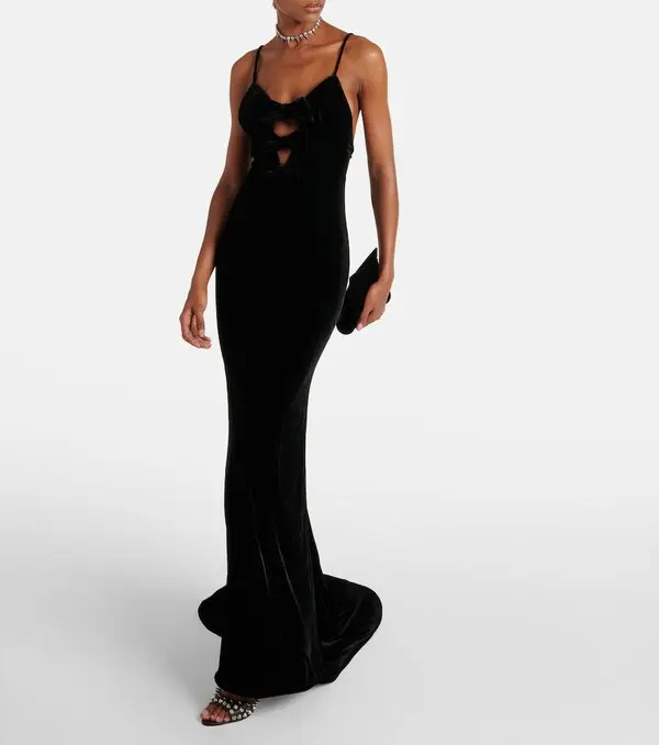 Alessandra Rich Bow Detail Velvet Gown