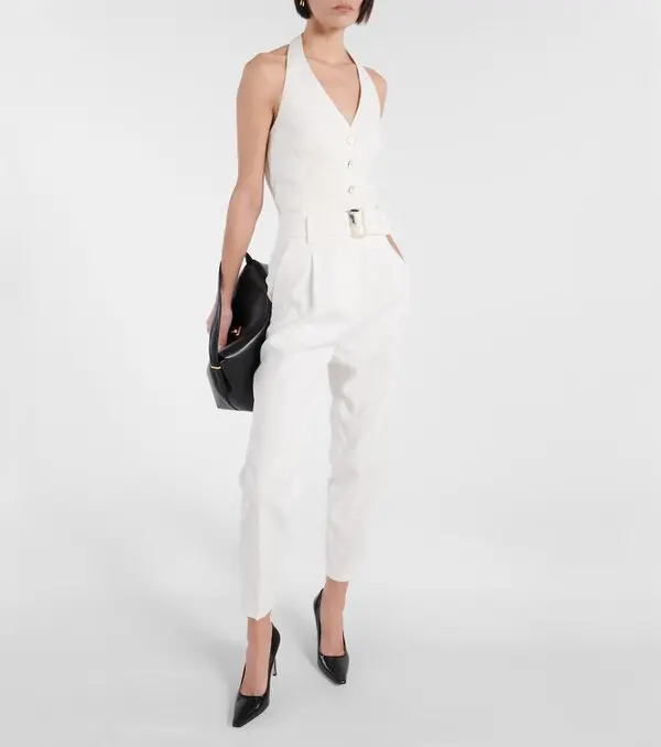 Veronica Beard Sofia High-rise Tapered Linen-blend Trousers