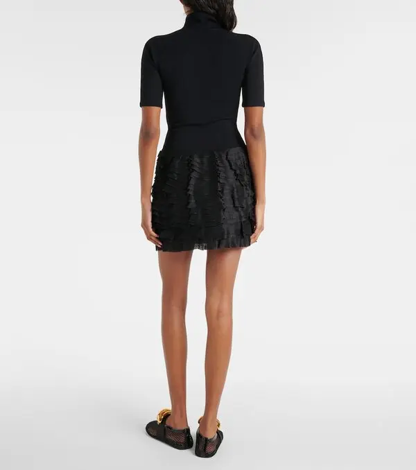 Alaïa High-neck Ruffled Jersey Mini Dress In Noir