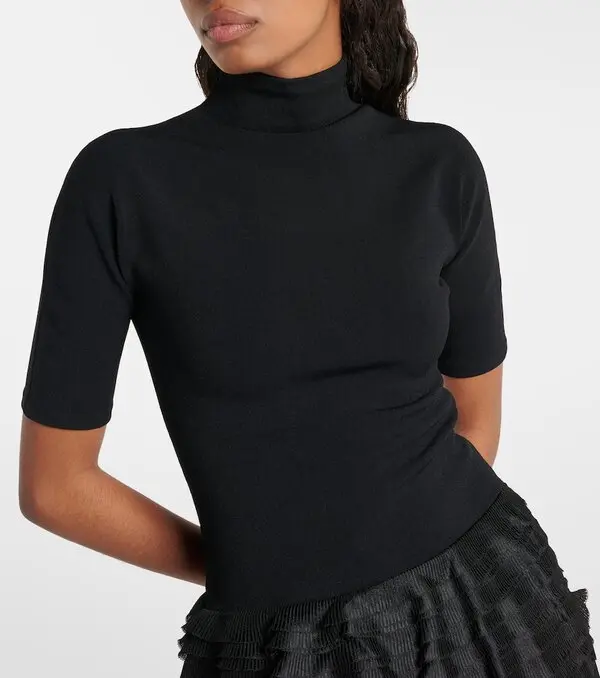 Alaïa High-neck Ruffled Jersey Mini Dress In Noir