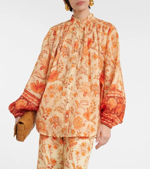 Zimmermann Junie Floral Puff-sleeve Ramie Blouse - Multicoloured
