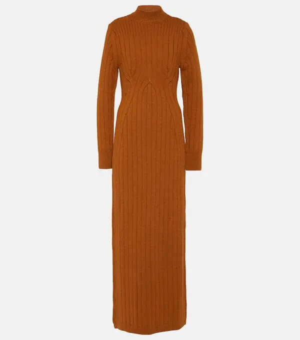 Dries Van Noten Teagan Ribbed Wool Maxi Dress - Orange