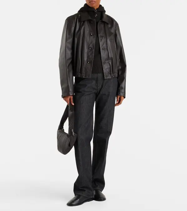 LEMAIRE Croissant Small Leather Shoulder Bag - Black