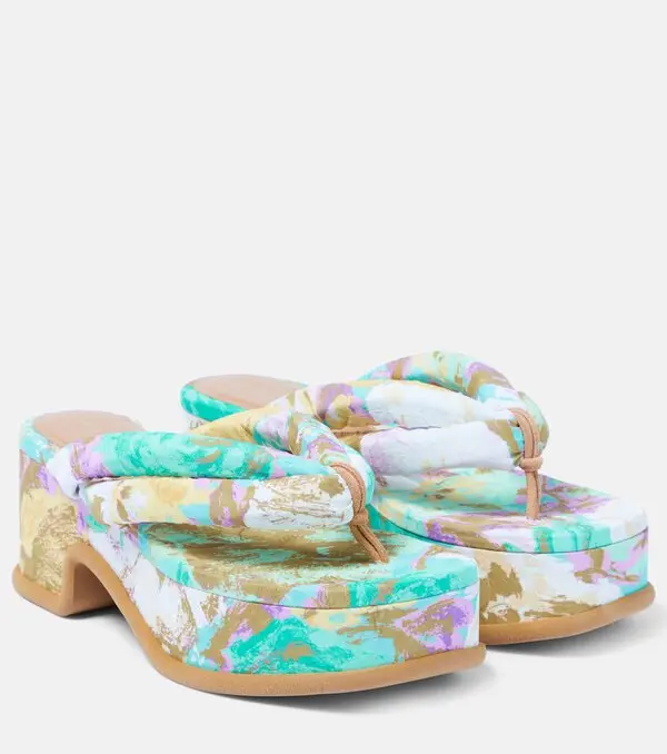 Dries Van Noten Floral-printed Platform Thong Sandals - Multicoloured