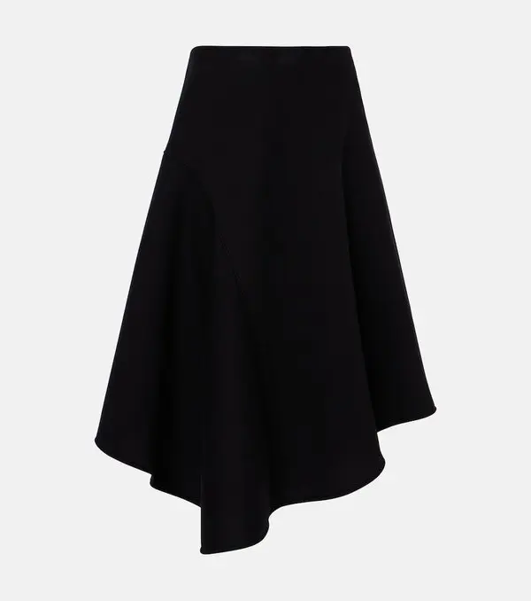 Plan C Pleated Asymmetric Midi Skirt - Black