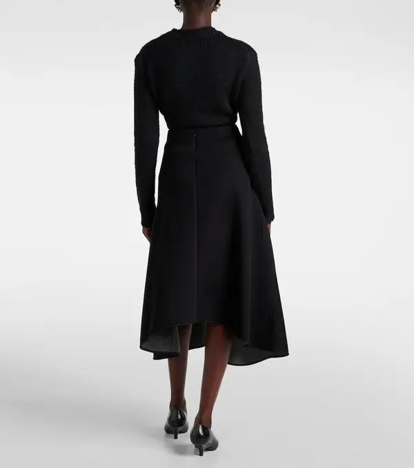 Plan C Pleated Asymmetric Midi Skirt