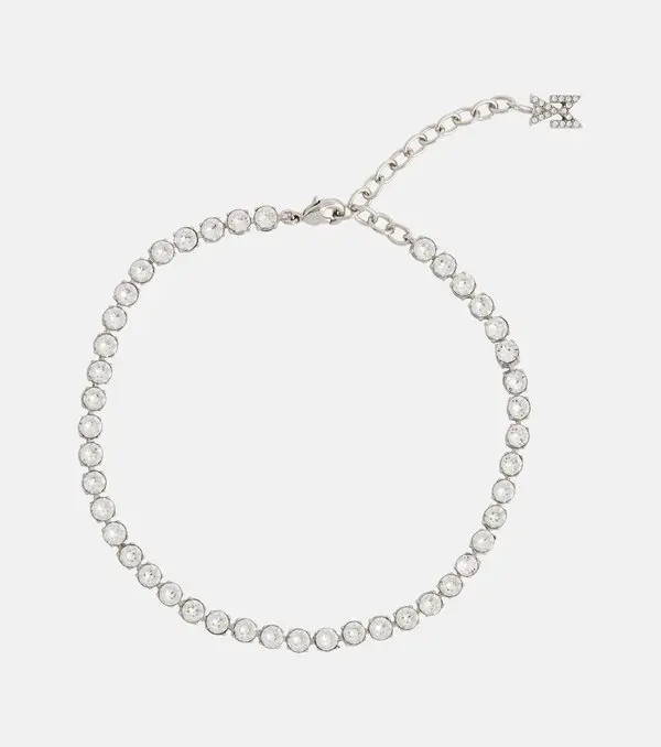Amina Muaddi Crystal Tennis Anklet - Silver