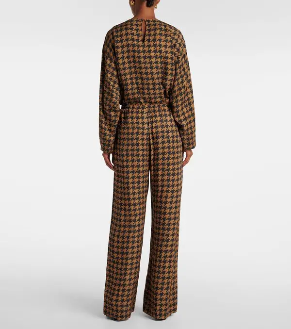 Dries Van Noten Houndstooth Satin Straight Leg Trousers
