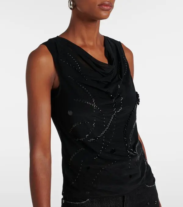 XU ZHI Beaded Mesh Top