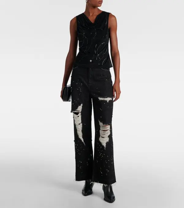 XU ZHI Beaded Mesh Top