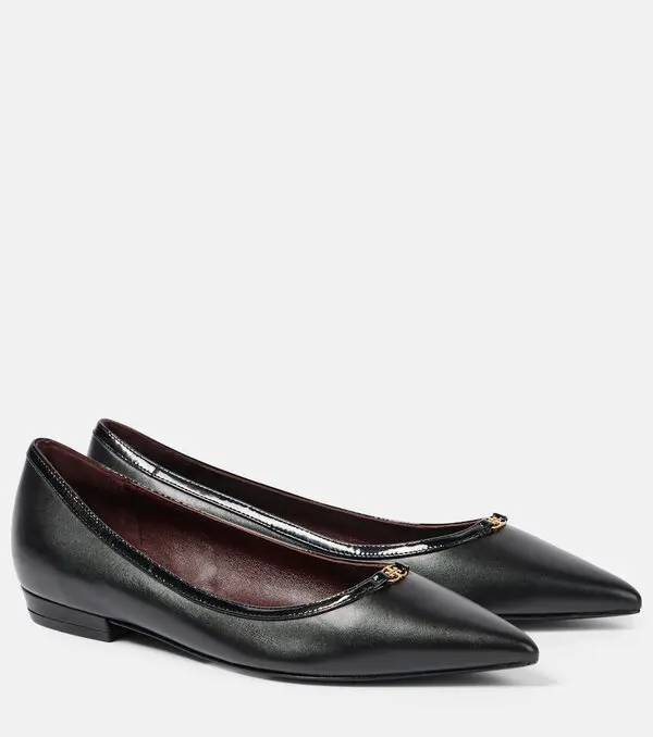 Tory Burch Double T Leather Ballet Flats