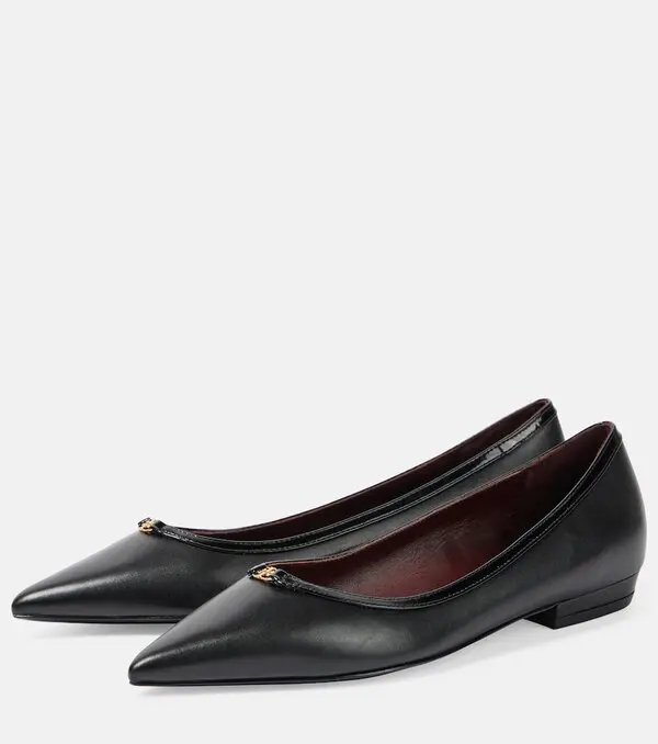 Tory Burch Double T Leather Ballet Flats