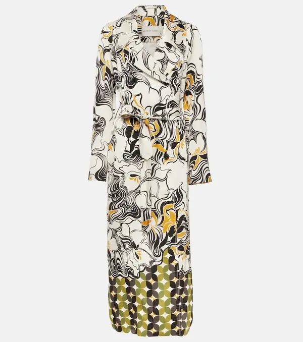 Dries Van Noten Printed Double-breasted Satin Coat