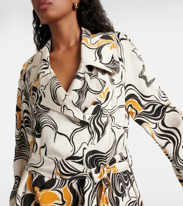 Dries Van Noten Printed Double-breasted Satin Coat