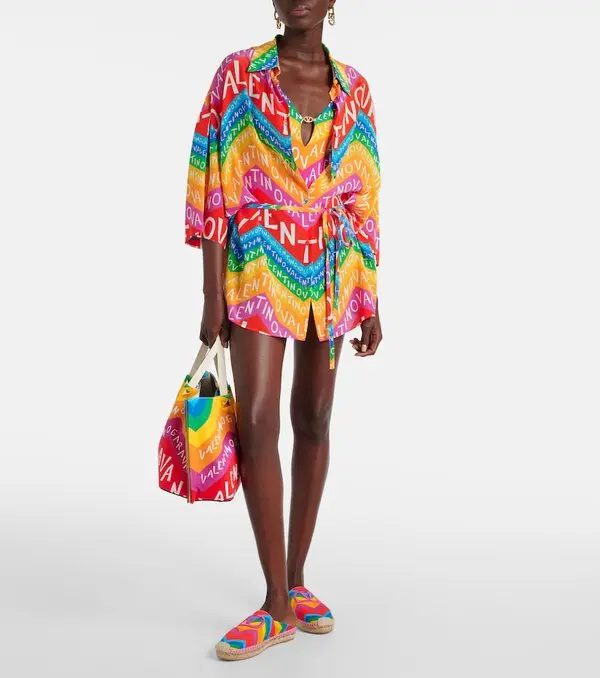 Valentino Garavani Logo Print Silk Shirt Dress