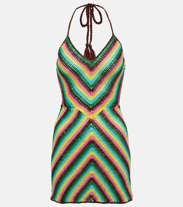 Anna Kosturova Striped Crochet Cotton Minidress - Multicoloured
