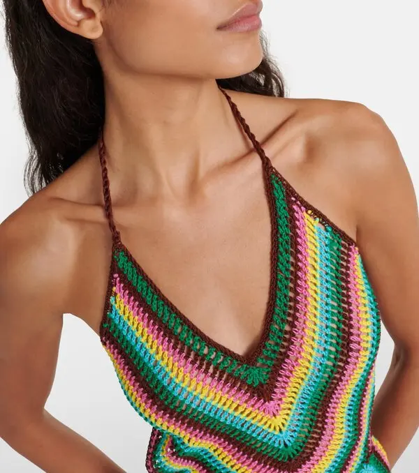 Anna Kosturova Striped Crochet Cotton Minidress