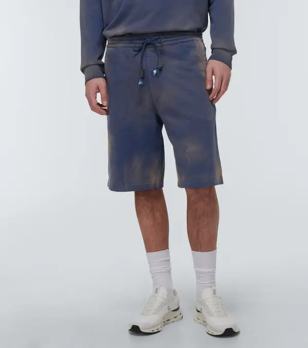 Loewe Cotton Jersey Shorts With Embroidery In Washed Indigo