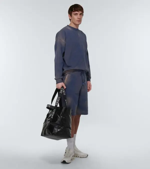 Loewe Cotton Jersey Shorts With Embroidery In Washed Indigo