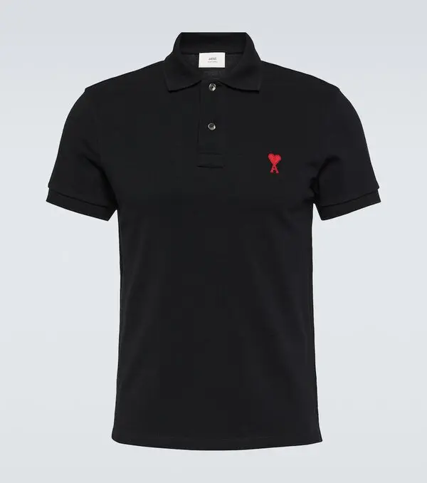 AMI Paris De Cour Cotton Pique Polo Shirt - Black