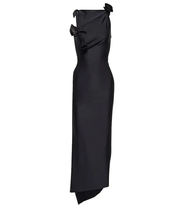 Coperni Asymmetrical Flower Detail Midi Dress - Black