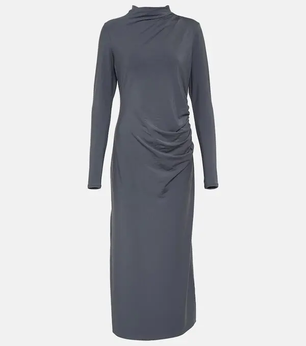 Vince Ruched Jersey Midi Dress - Blue