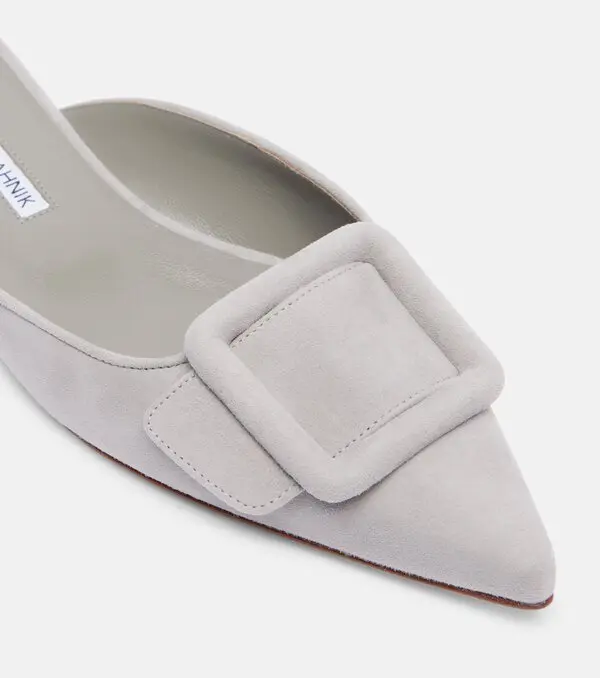 Manolo Blahnik Maysale Suede Mules - Grey