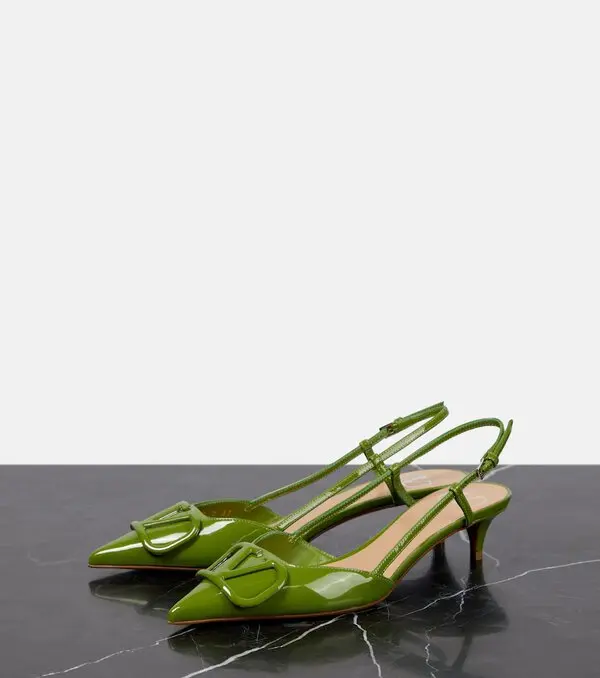 Valentino Garavani Vlogo Patent Leather Slingback Pumps - Green