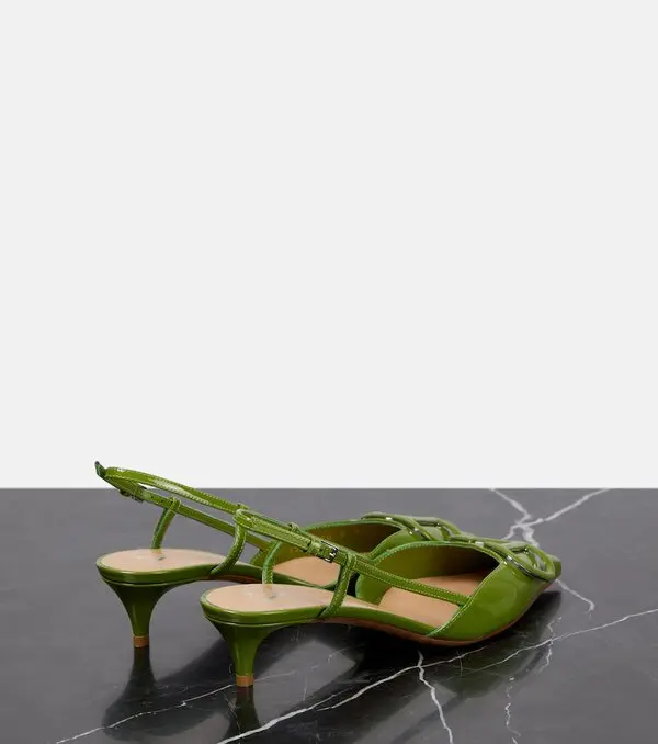 Valentino Garavani Vlogo Patent Leather Slingback Pumps - Green
