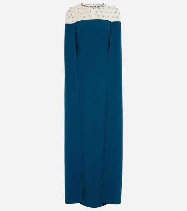 Safiyaa Embellished Cape Detail Gown - Blue