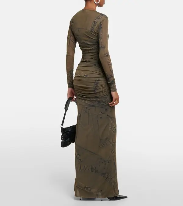 Blumarine Printed Ruched Jersey Maxi Dress