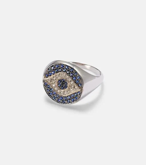 Ileana Makri Dawn Chevalier 18kt White Gold Ring With Diamonds And Sapphires - Silver
