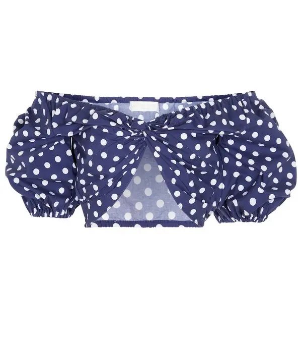 Caroline Constas Rhys Polka Dot Cropped Top - Blue
