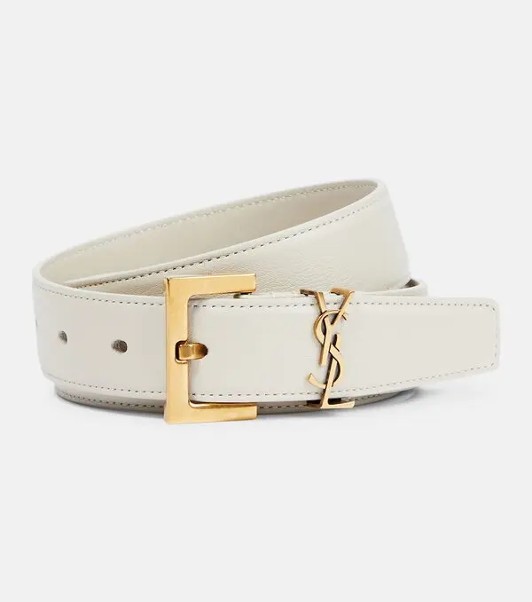 Saint Laurent Cassandre Leather Belt - Beige