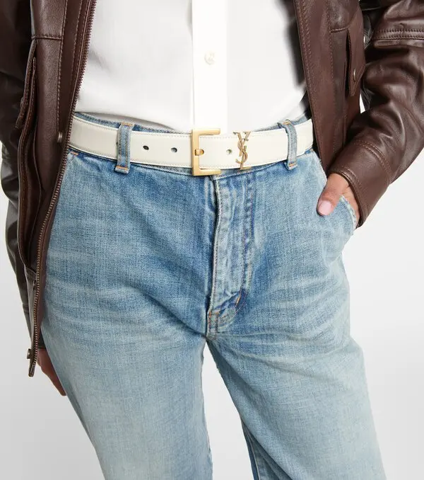 Saint Laurent Cassandre Leather Belt - Beige