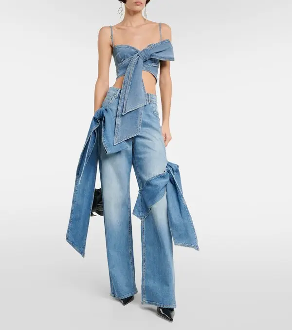 Blumarine Bow-detail Denim Crop Top