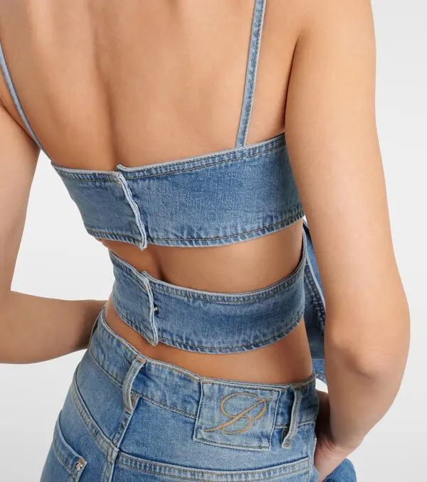 Blumarine Bow-detail Denim Crop Top