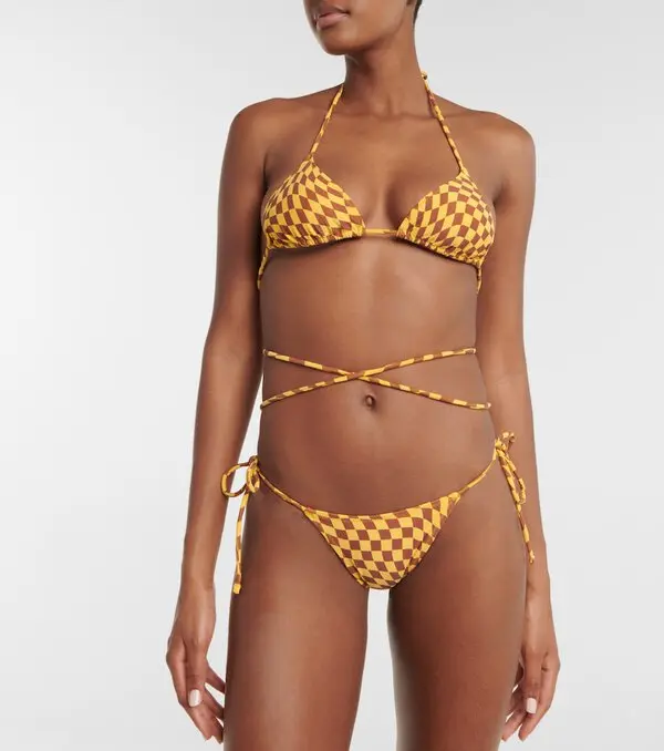 TROPIC OF C Praia Checked Self-tie Bikini Bottoms