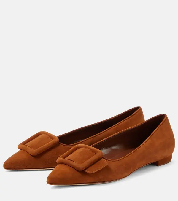 Manolo Blahnik Maysale Suede Ballet Flats - Brown