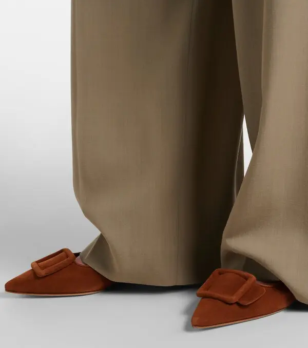 Manolo Blahnik Maysale Suede Ballet Flats - Brown