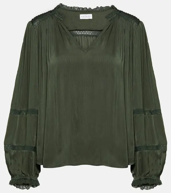 Velvet By Graham & Spencer Koren Lace-trimmed Blouse - Green