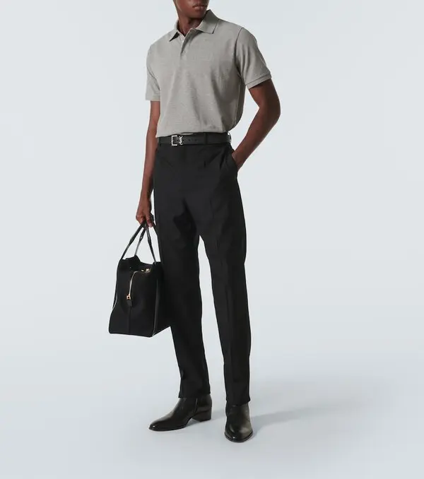 Saint Laurent Cassandre Cotton-blend Pique T-shirt - Grey