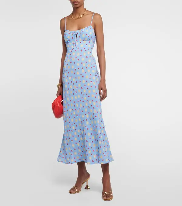 Rixo Lanie Printed Midi Dress In Sun Petal Serenity