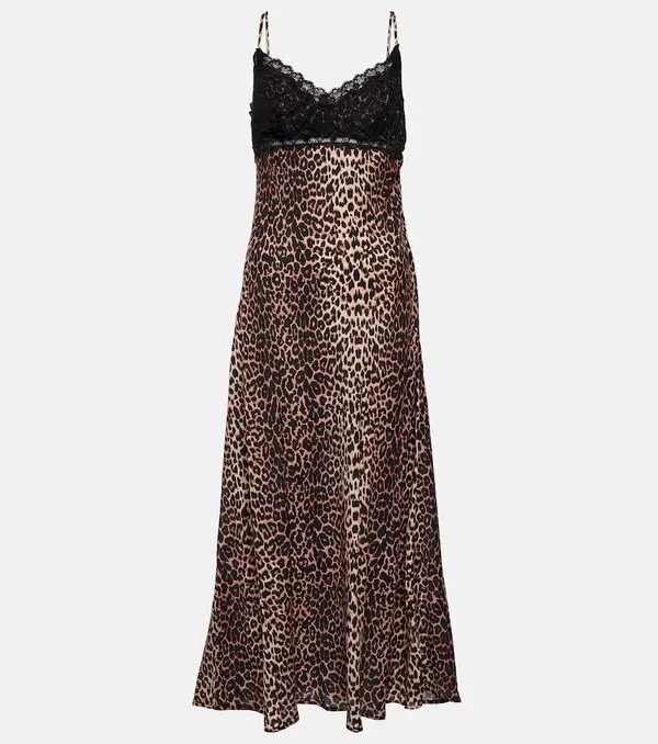 Rixo Attiya Leopard Print Lace Trimmed Slip Dress - Multicoloured